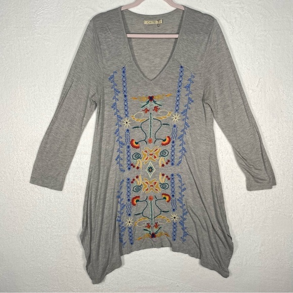 Caite | Tops | Caite Athleta Embroidered Tunic Blouse Asymmetrical Hem ...